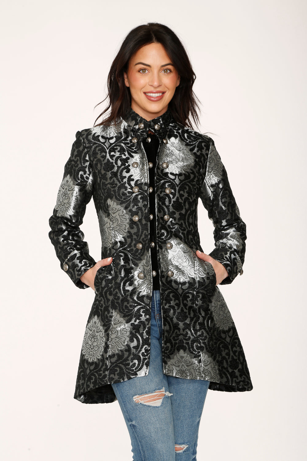 Silver & Black Brocade Coat – ModCloth
